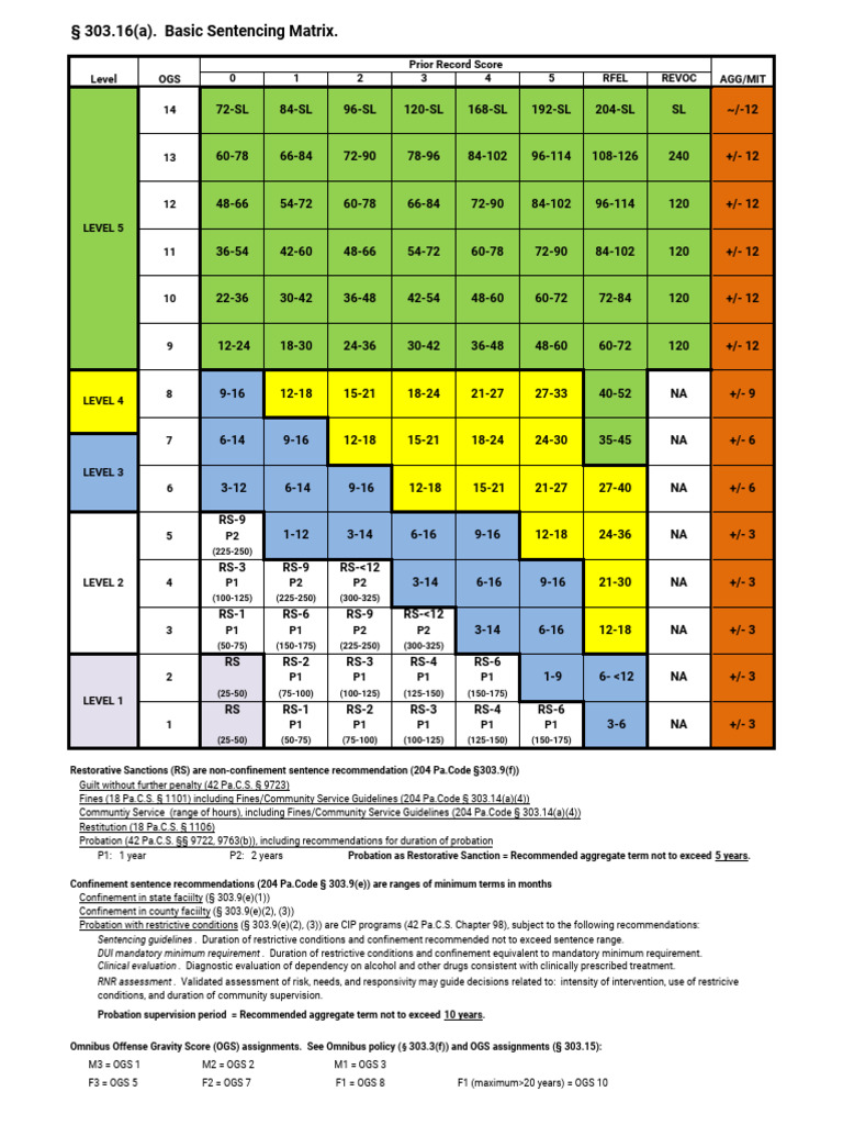 303.16 (a) Basic Sentencing Matrix | PDF