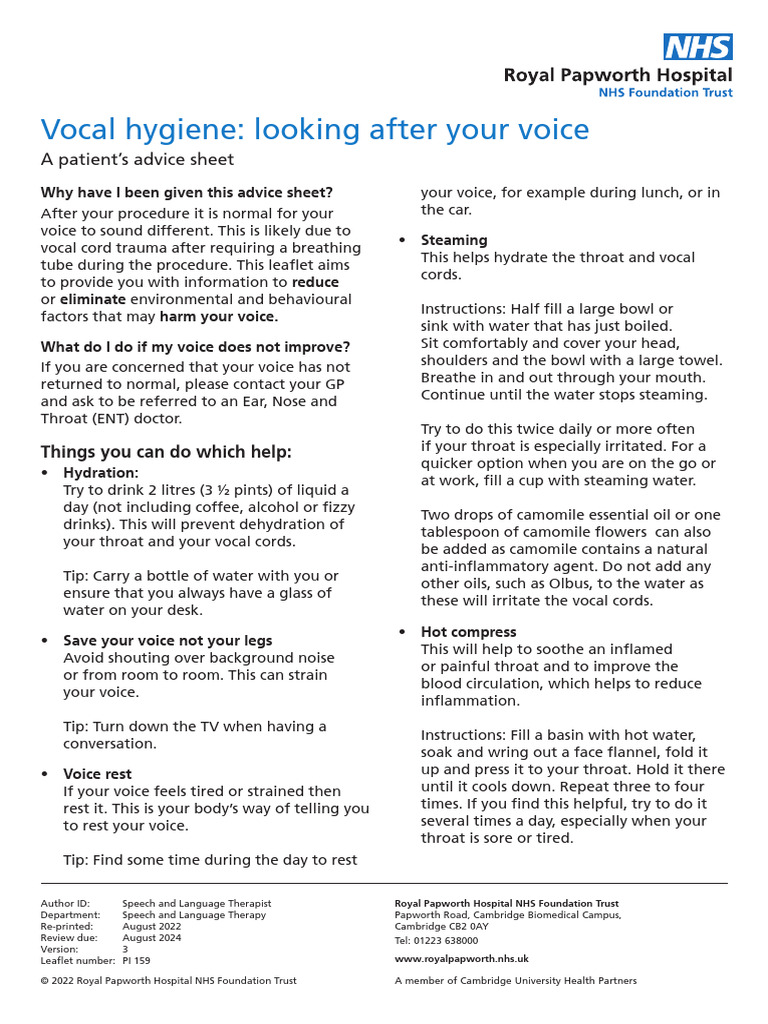 PI 159 Vocal Hygiene Looking After Your Voice | PDF | Clinical Medicine ...