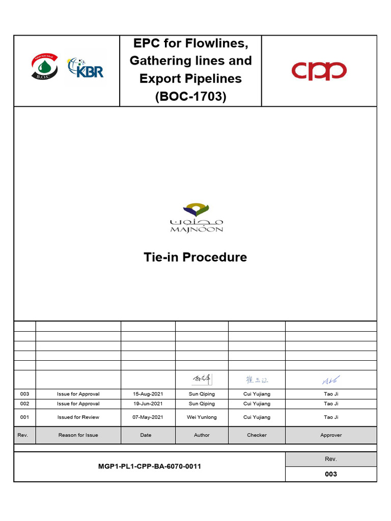 Tie-in Procedure for Pipelines BOC-1703 | PDF | Pipe (Fluid Conveyance ...