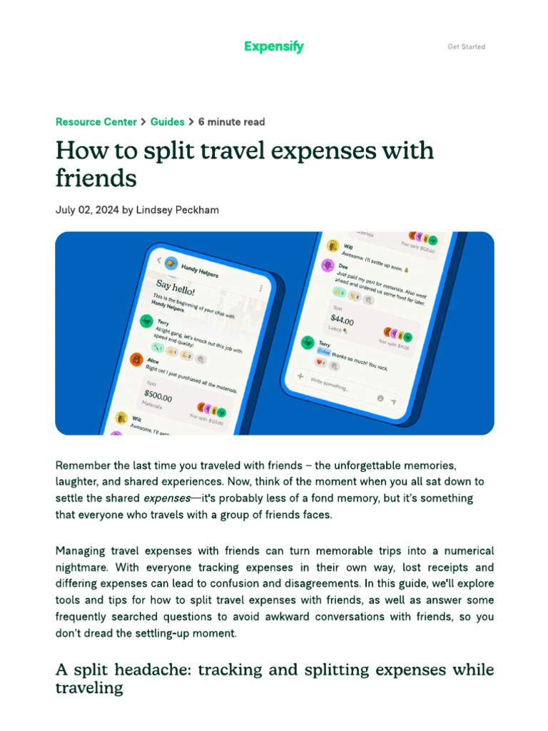Expensify Guide - Splitting Expenses | PDF