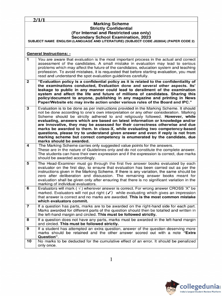 CBSE CLass 10 English Literature Answer Key 2023 Set 1 2 1-1 ...