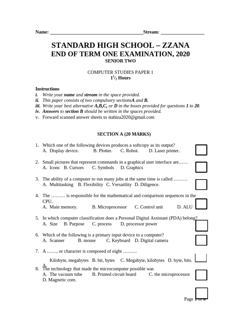s.2 Computer Exam | PDF | Computer Data Storage | Input/Output