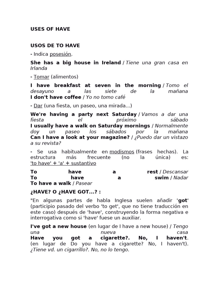 Uses of Have | PDF