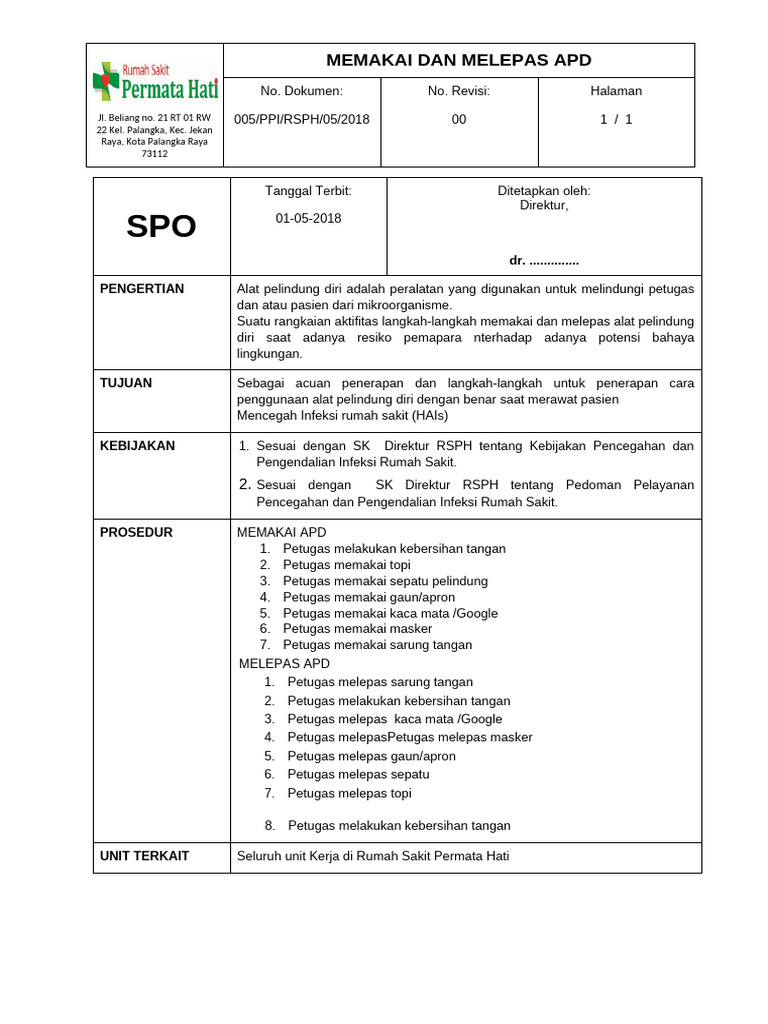 05-SPO MEMAKAI DAN MELEPAS APD | PDF
