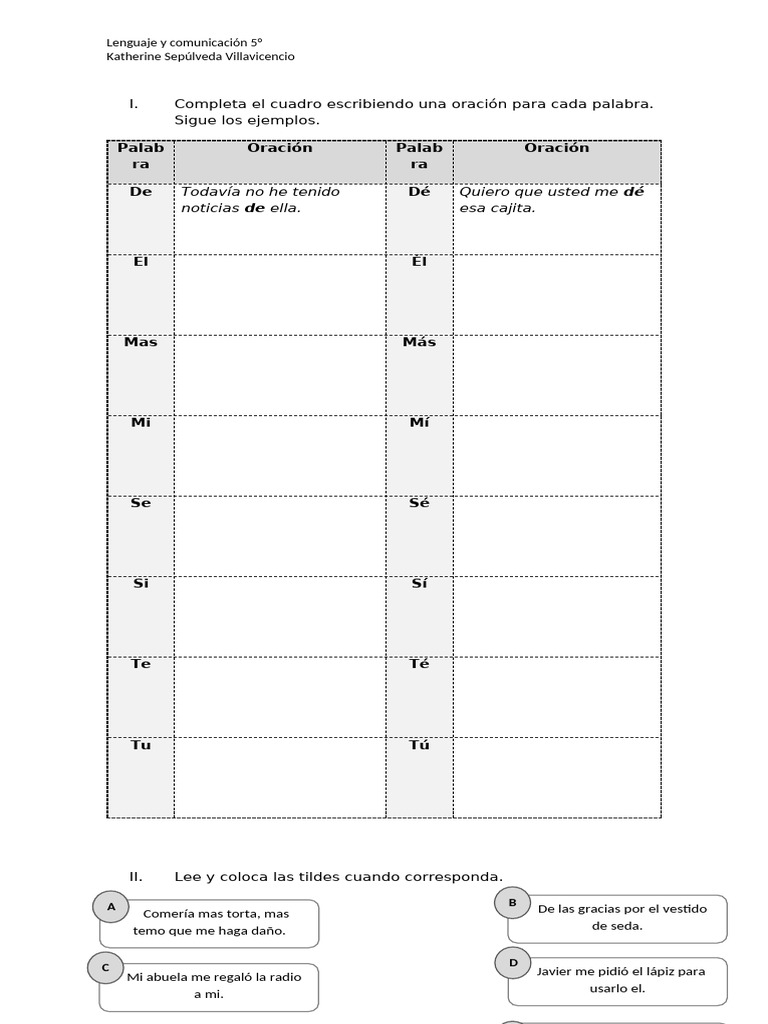 Acento Diacrítico en Español 5° | PDF | Pronombre | Adjetivo