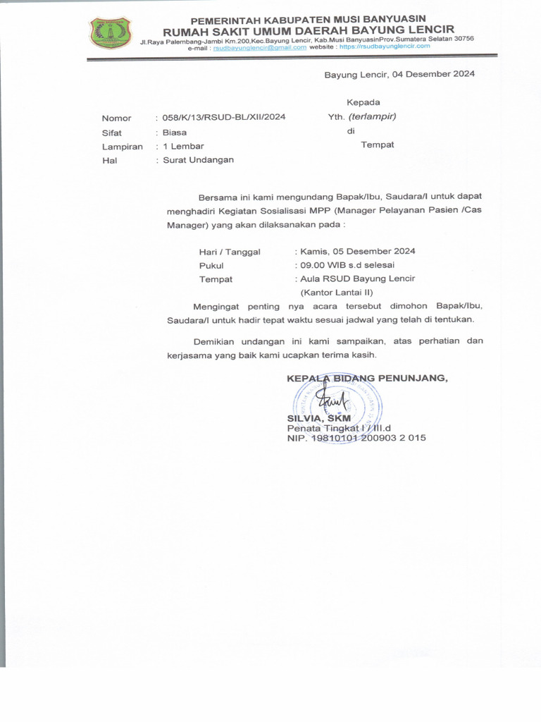 Surat Undangan Sosialisasi MPP, Kamis 05 Des 2024 | PDF