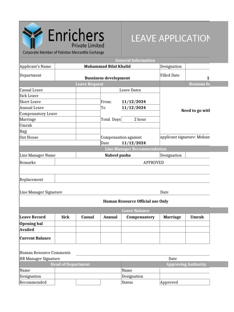 19 Leave Application' | PDF