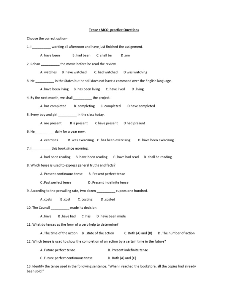 Tense Practice MCQ | PDF | Grammatical Tense | Verb