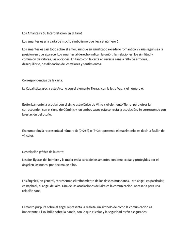 Significado de Los Amantes en Tarot | PDF | Amor | Infidelidad