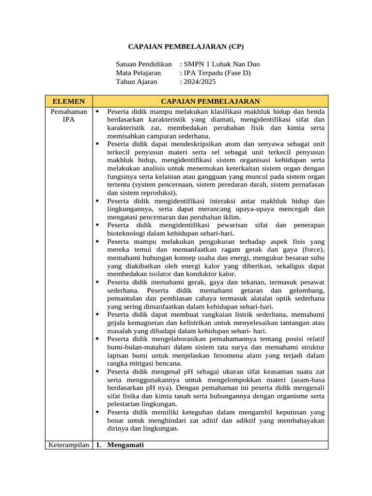 CAPAIAN PEMBELAJARAN IPA Oke | PDF