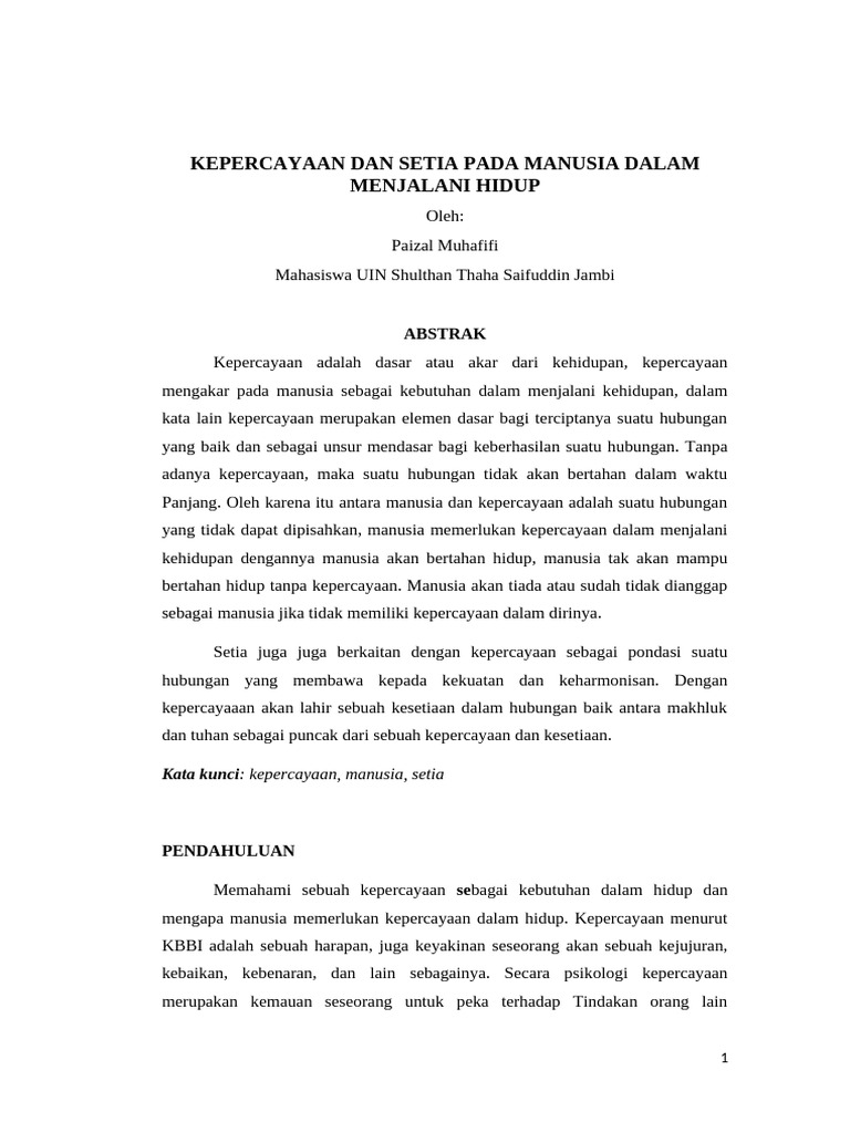 Kepercayaan Dan Cara Brpikir Orang Setia Dalam Menjalani Hidup | PDF