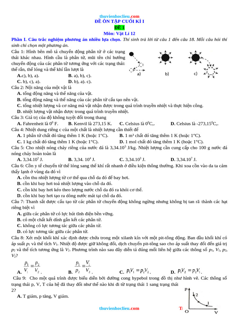 Bo 5 de On Tap Cuoi HK1 Vat Li 12 KNTT 24 25 | PDF