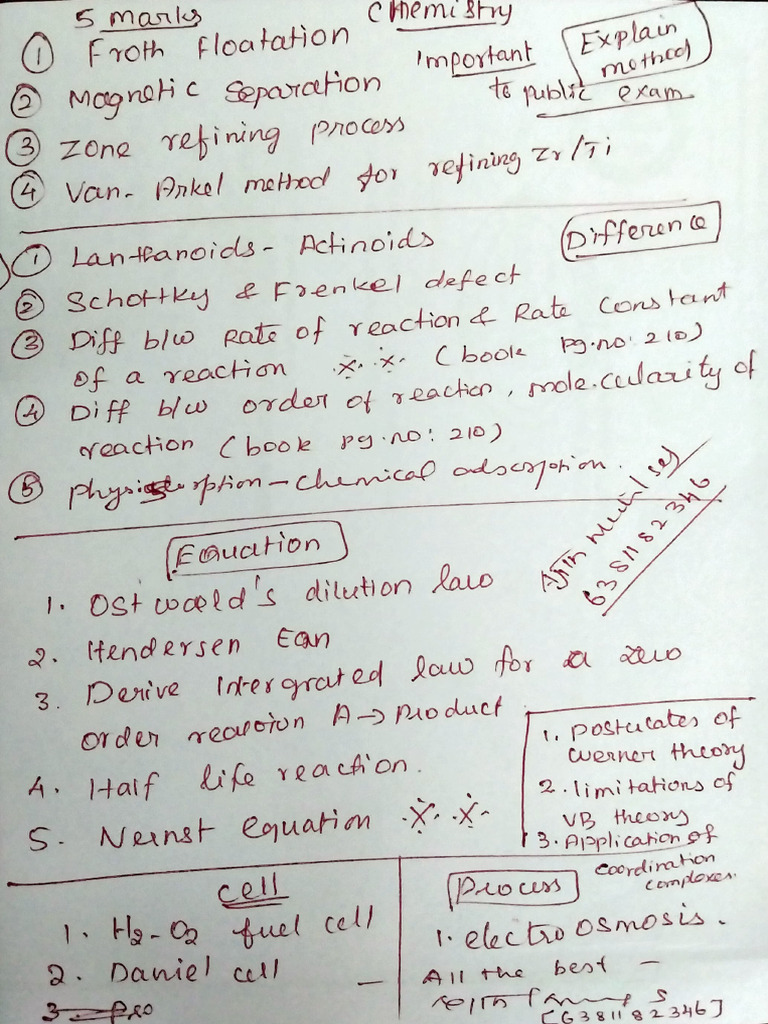 12th Chemistry EM Important 5 Mark Questions To Public Exam English Medium PDF Download | PDF