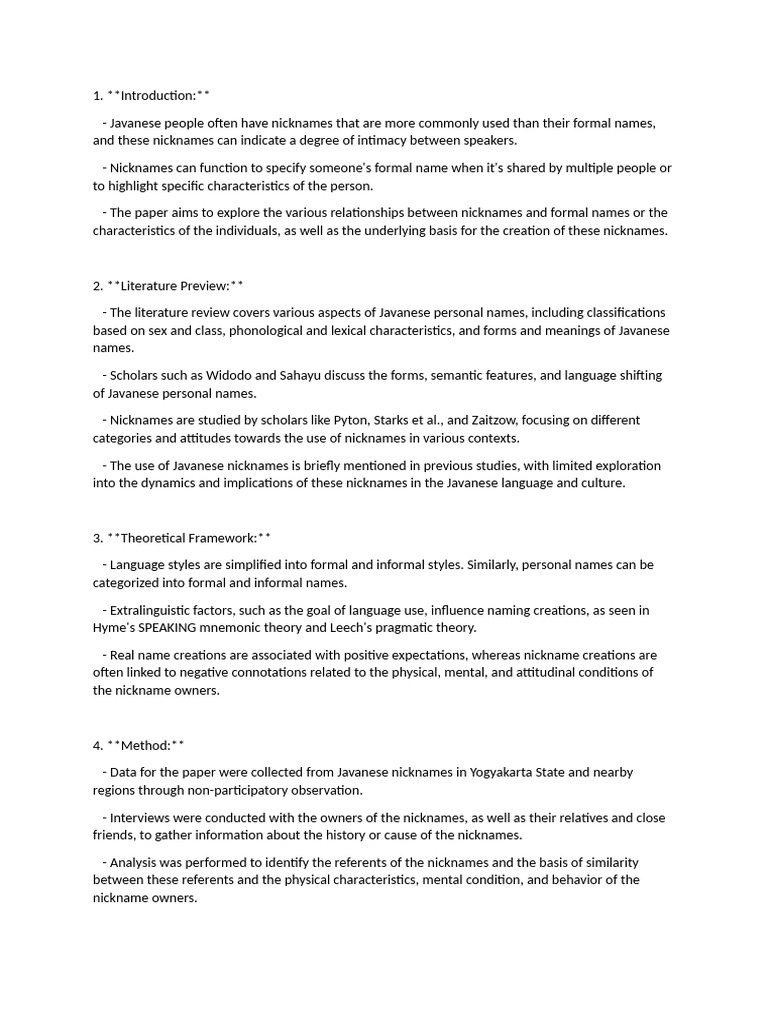 Javanese Nick Name System Summary | PDF | Human Communication | Linguistics