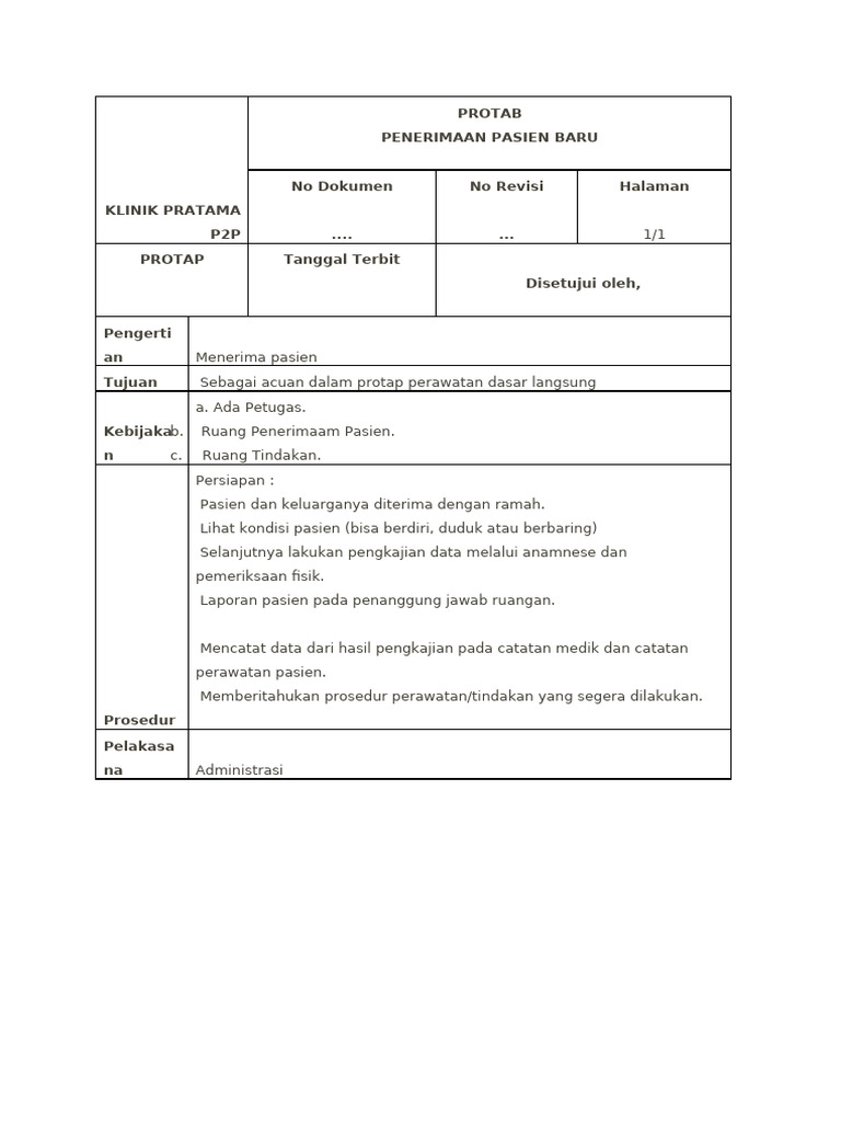 Sop Klinik Pratama p2p | PDF