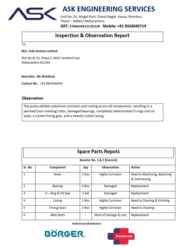 Pump Inspection and Repair Report | PDF | Manufactured Goods | Machines
