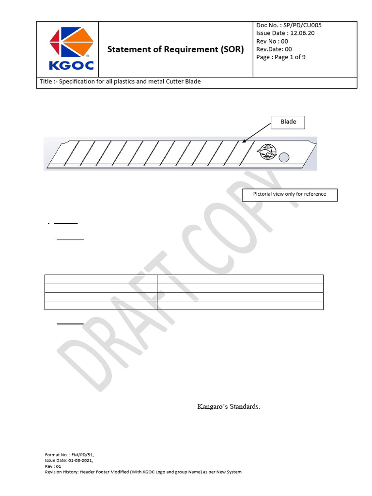 Blade Cutters SOR - 9,18 & 25mm - Draft | PDF | Specification ...