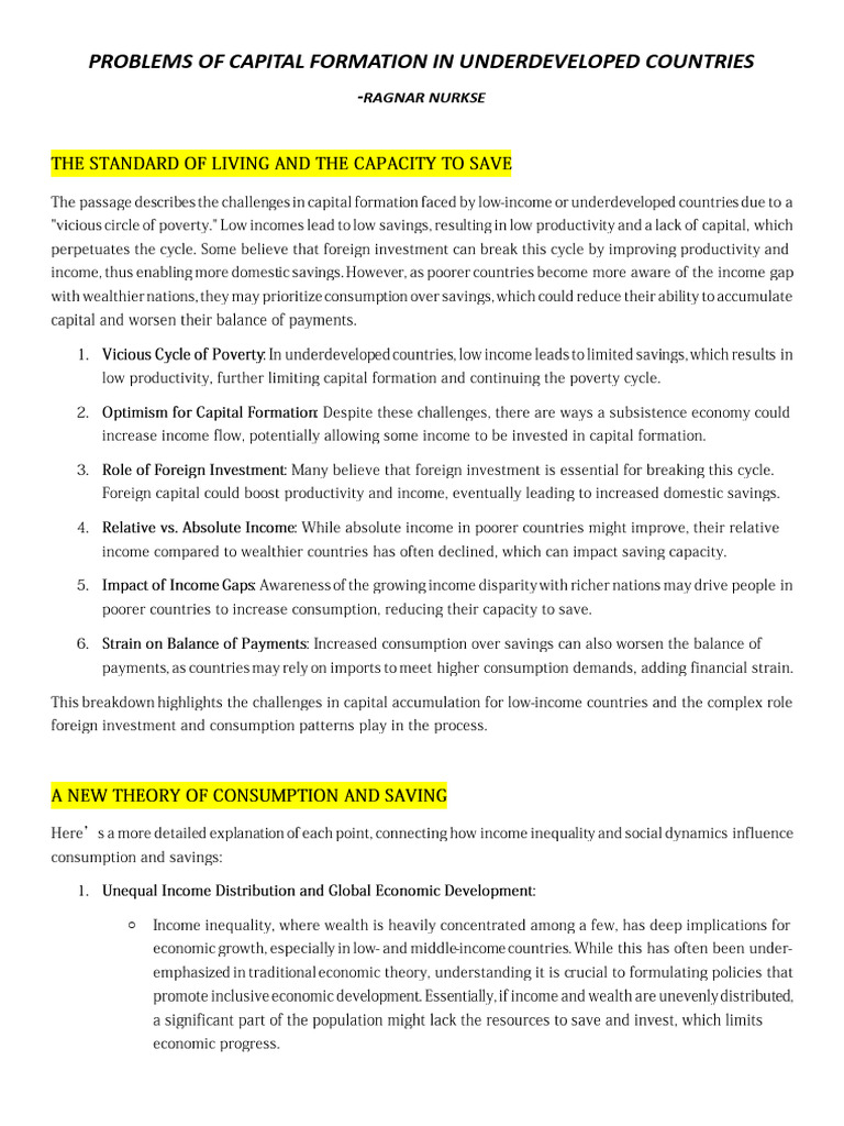 Problems of Capital Formation in Underdeveloped Countries | PDF