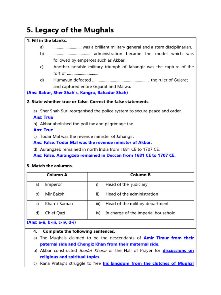 AS - WB - VII - Legacy of The Mughals | PDF | Mughal Empire