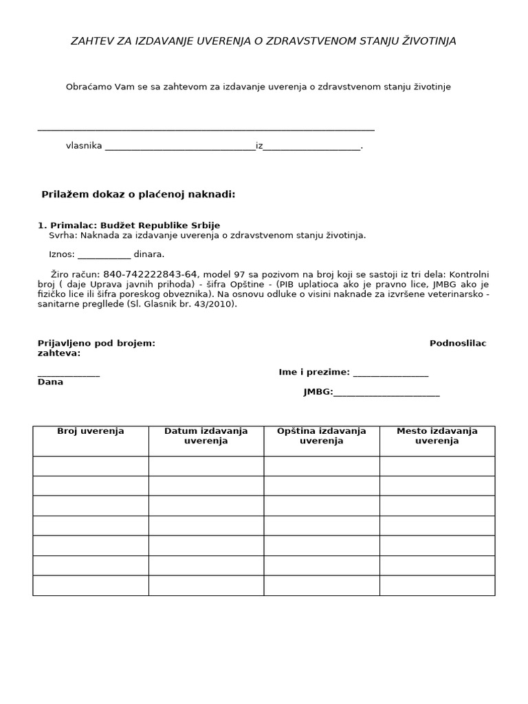 Zahtev Za Izdavanje Zdr. Uverenja | PDF
