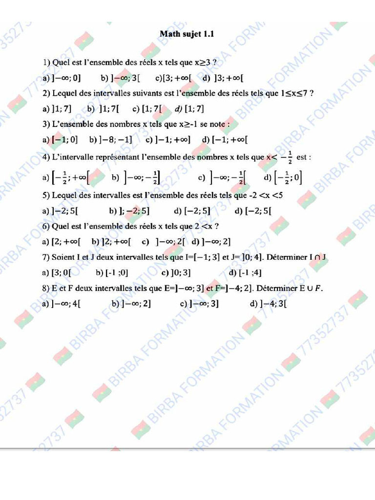 BIRBA FORMATION Exercices de Maths. | PDF