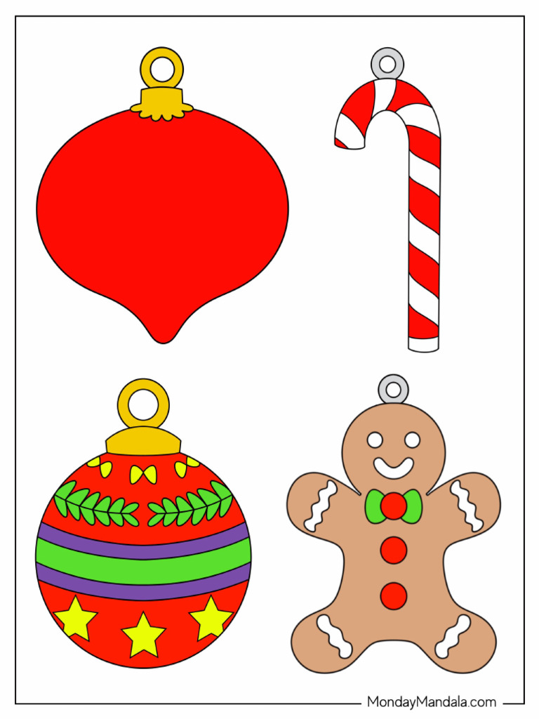 Printable Colored Christmas Ornaments Baubles Candy Cane Gingerbread ...