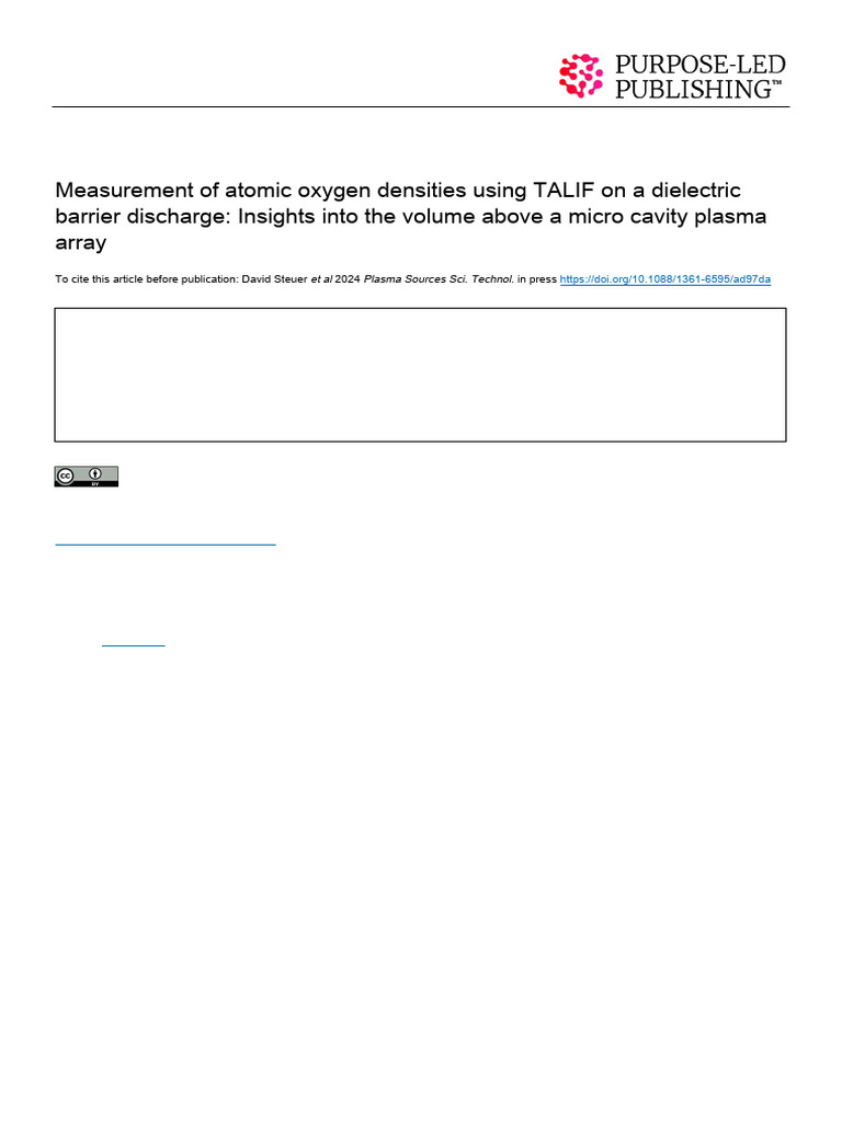 Steuer+Et+Al 2024 Plasma Sources Sci. Technol. 10.1088 1361-6595 Ad97da | PDF | Catalysis | Laser