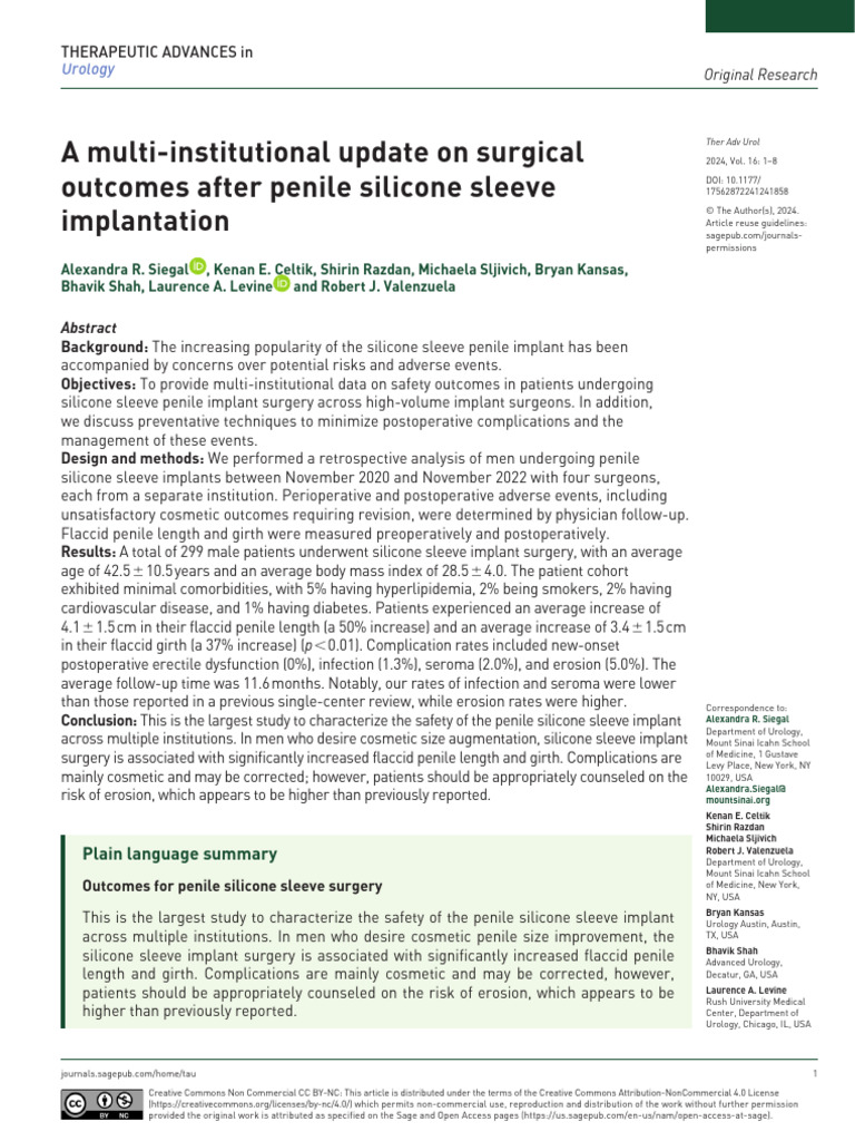 A multi-instituional update on surgical outcomes after penile silicone sleeve implantation | PDF ...