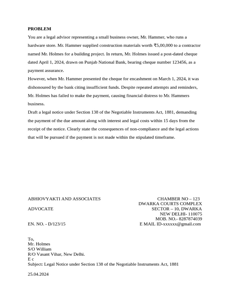 sample legal notice | PDF | Cheque | Common Law