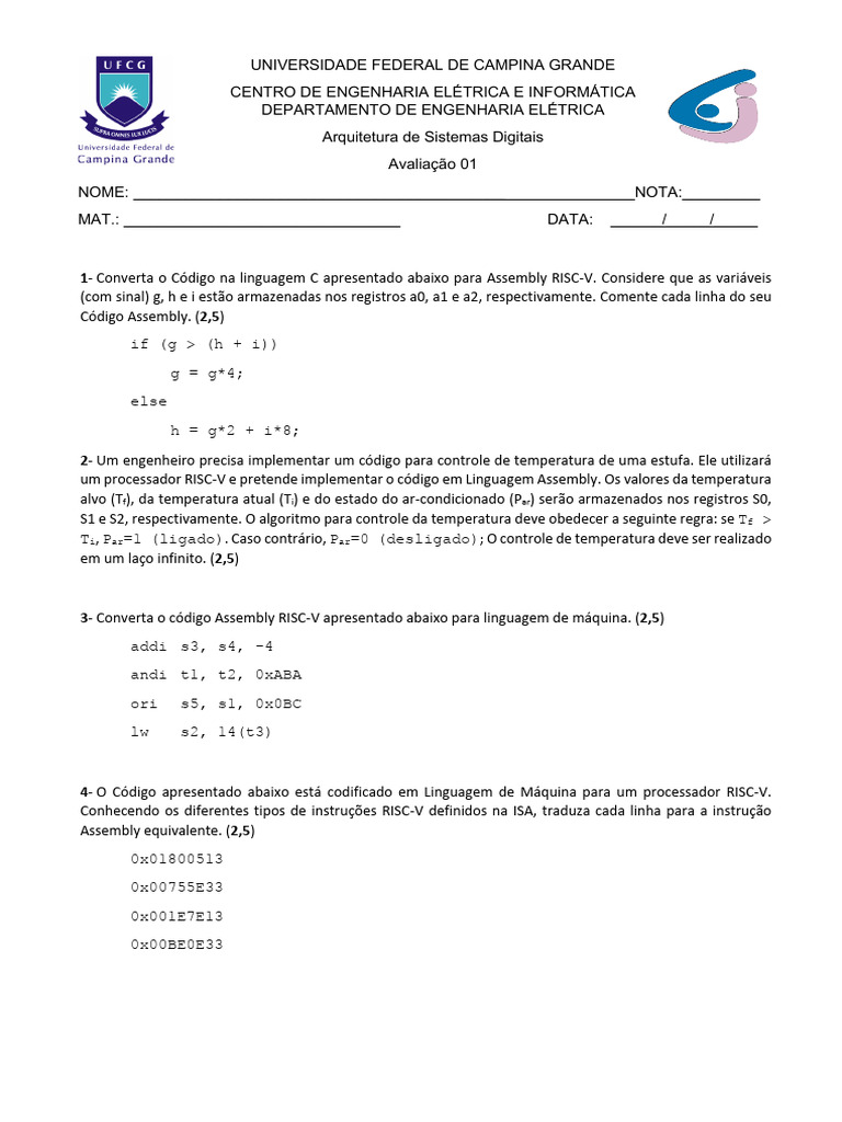 1º Estágio de Arquitetura de Sistemas Digitais | PDF | Linguagem ...