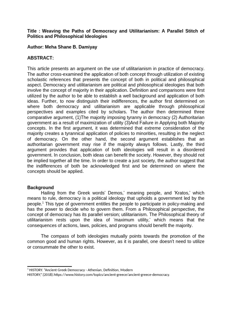 Argumentative Paper - Damiyay, Meha Shane | PDF | Utilitarianism ...