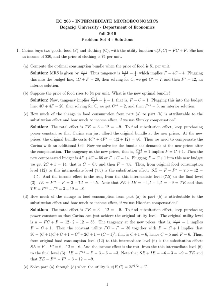 EC203 - Problem Set 4 - Solutions | PDF | Economies | Microeconomics