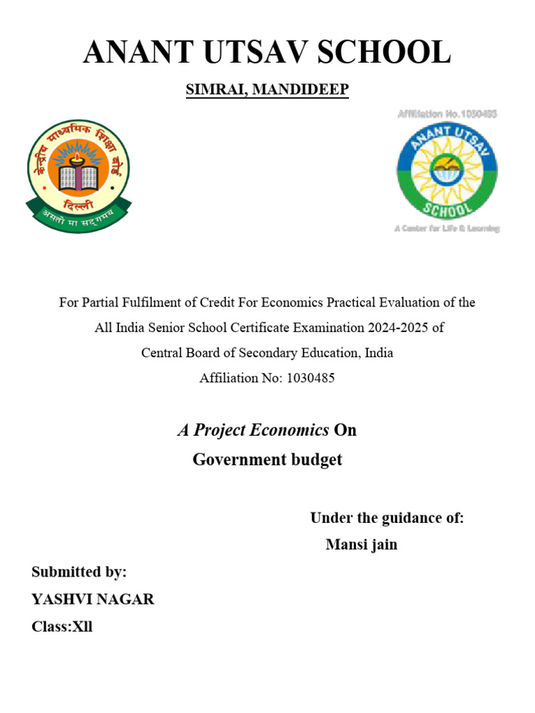 Class 12 Economics Project Cover Page | PDF