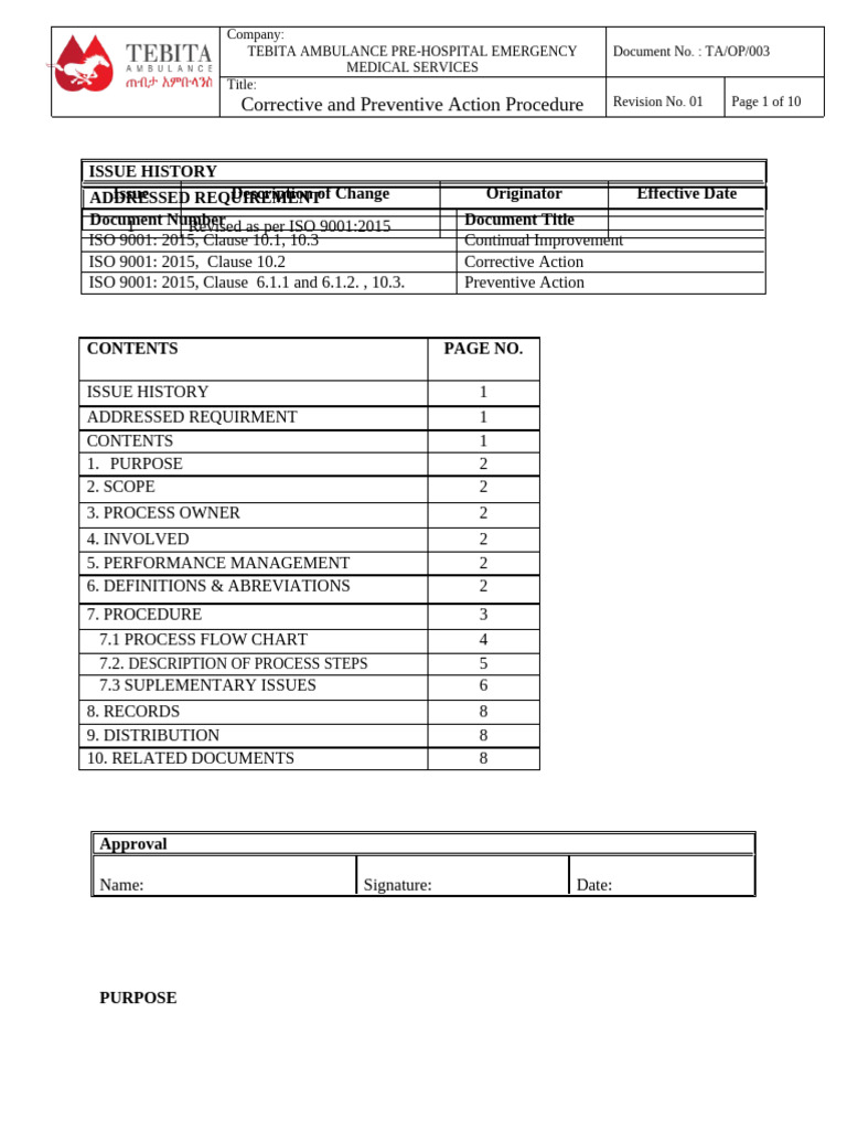 Corrective and Preventive Action Procedure 003 | PDF | Iso 9000 ...