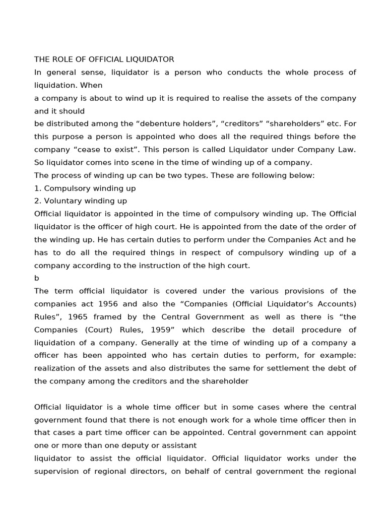 Official Liquidator's Role Explained | PDF | Liquidation | Insolvency