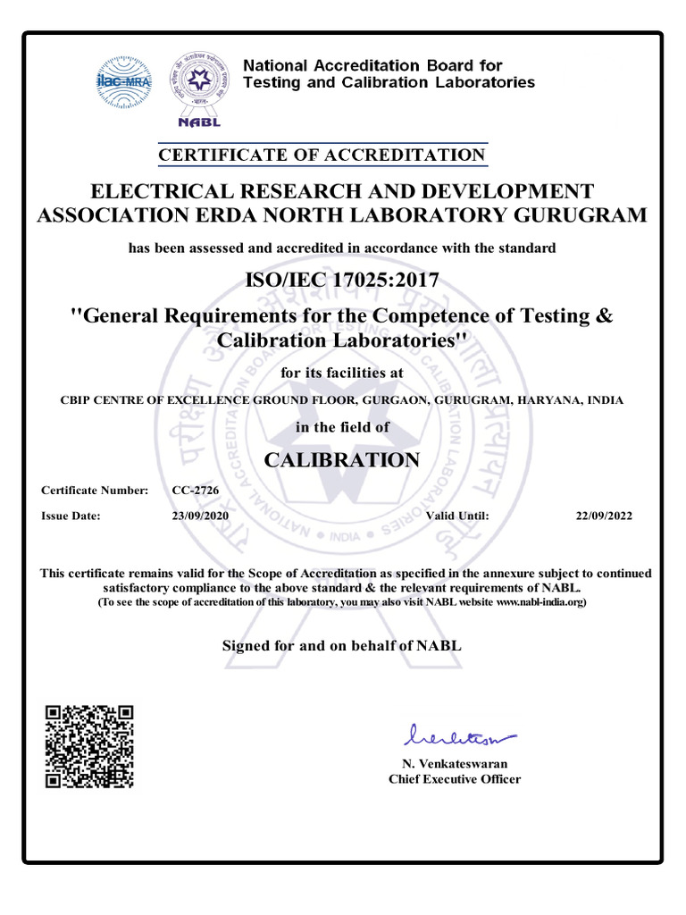 ERDA North - NABL Certificate - Calibration | PDF