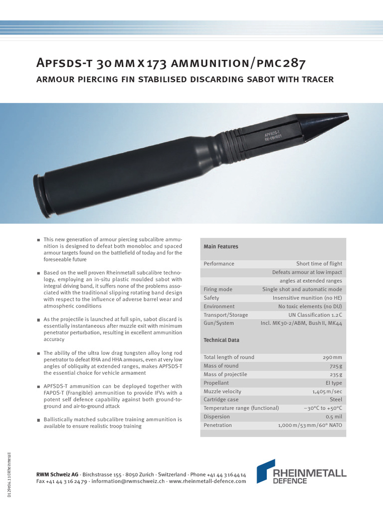 30x173mm APFSDS-T PMC287 | PDF | Projectiles | Flight