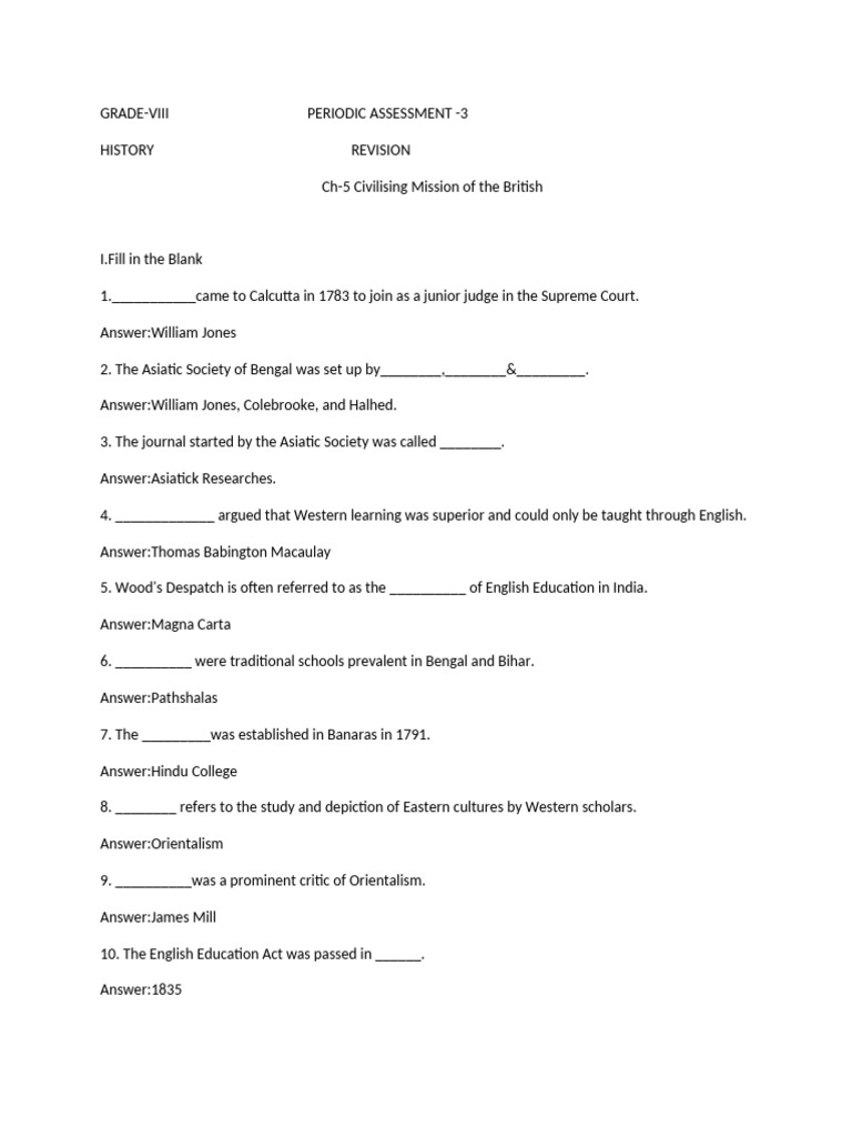 8th His Civilise Mission Revision | PDF