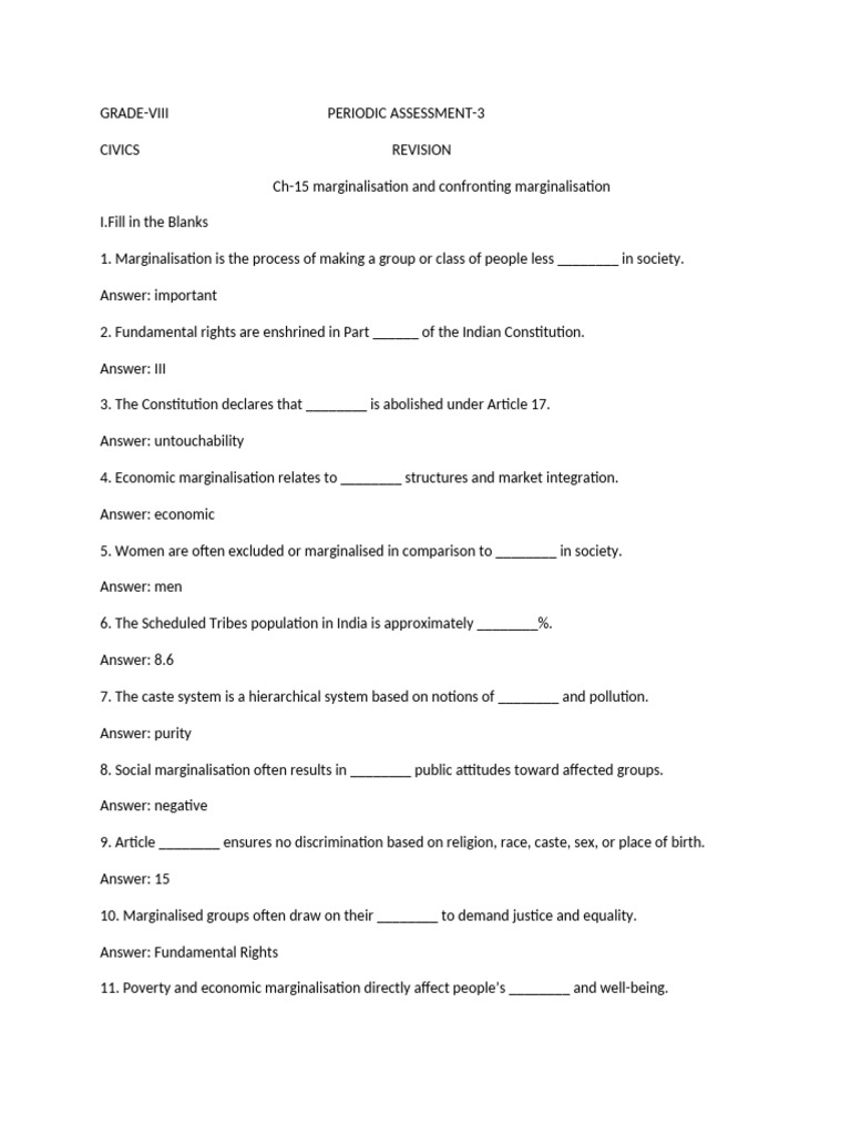 8th Civ Marginalisation Revision | PDF | Dalit | Social Exclusion