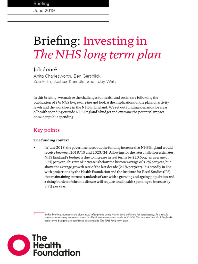 NHS Long Term Plan: Funding & Workforce Challenges | PDF | National ...