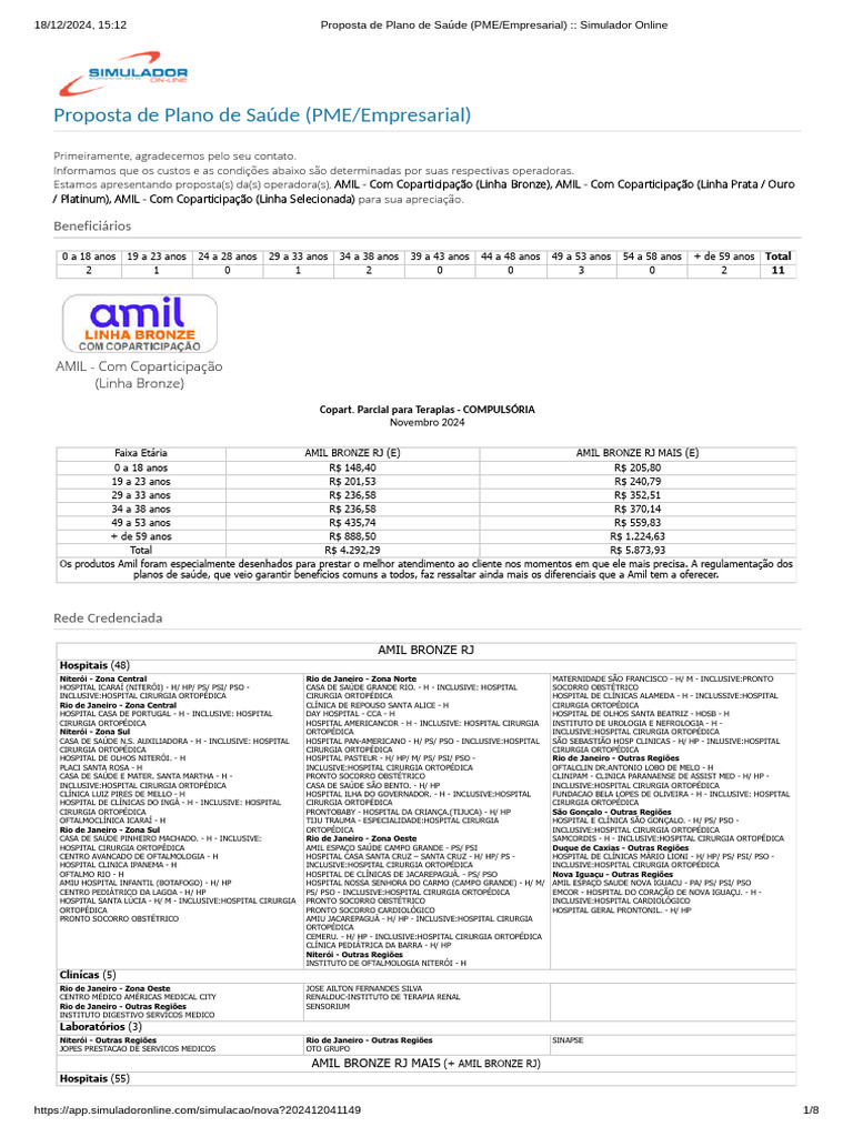 Proposta de Plano de Saúde Amil BAZAR | PDF | Hospital | Especialidades médicas