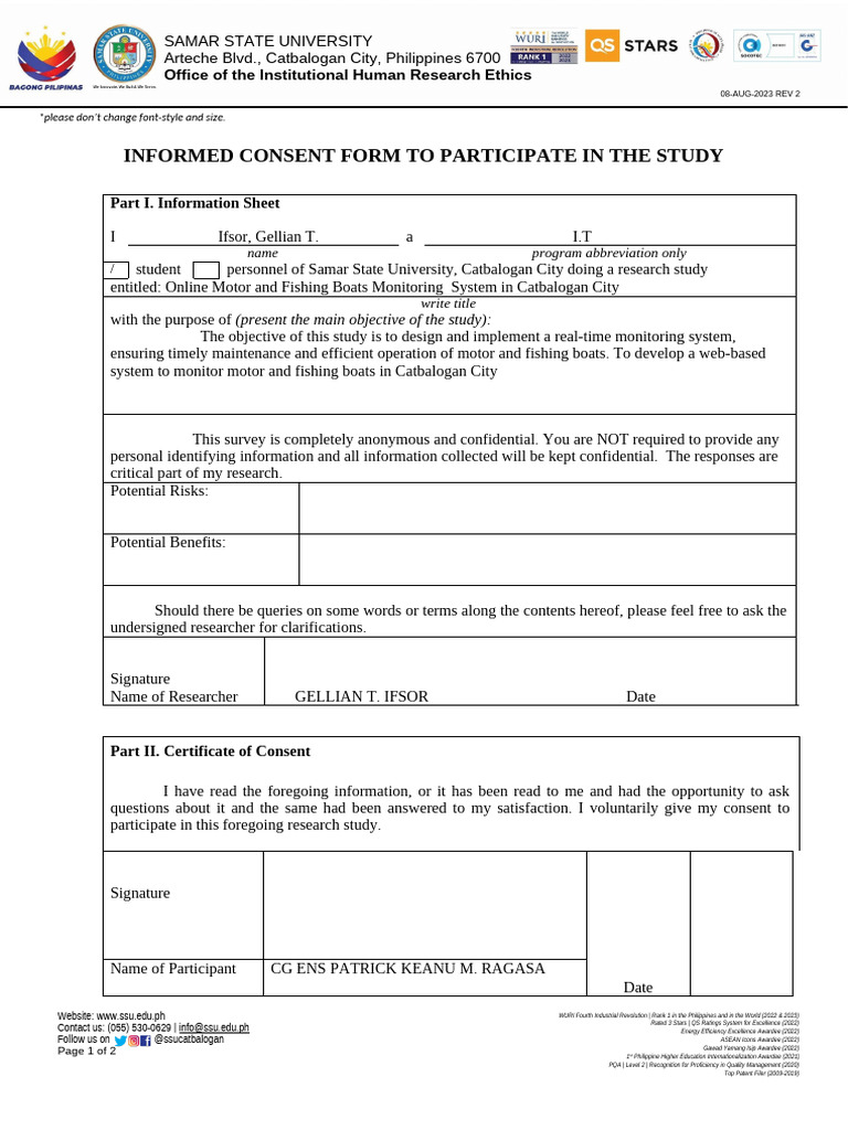 Ihrec Informed Consent Form Form Rev3 051522 | PDF