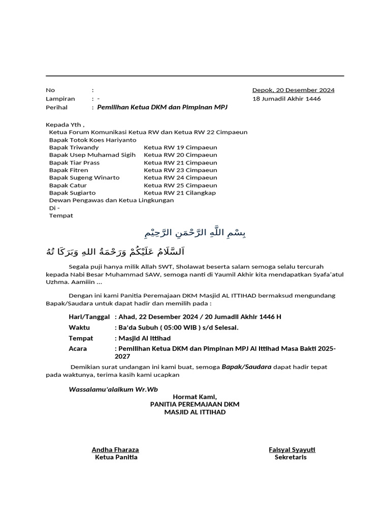 Undangan Pemilihan Ketua DKM | PDF