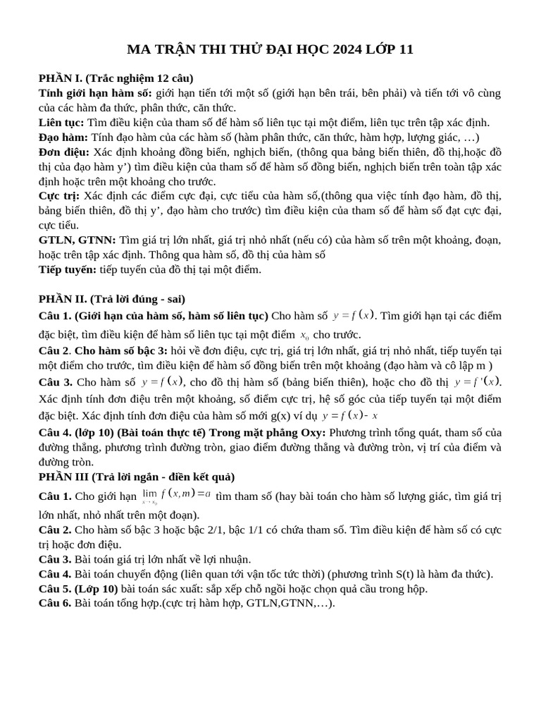 MA TRAN DE THI KHOI 11 | PDF