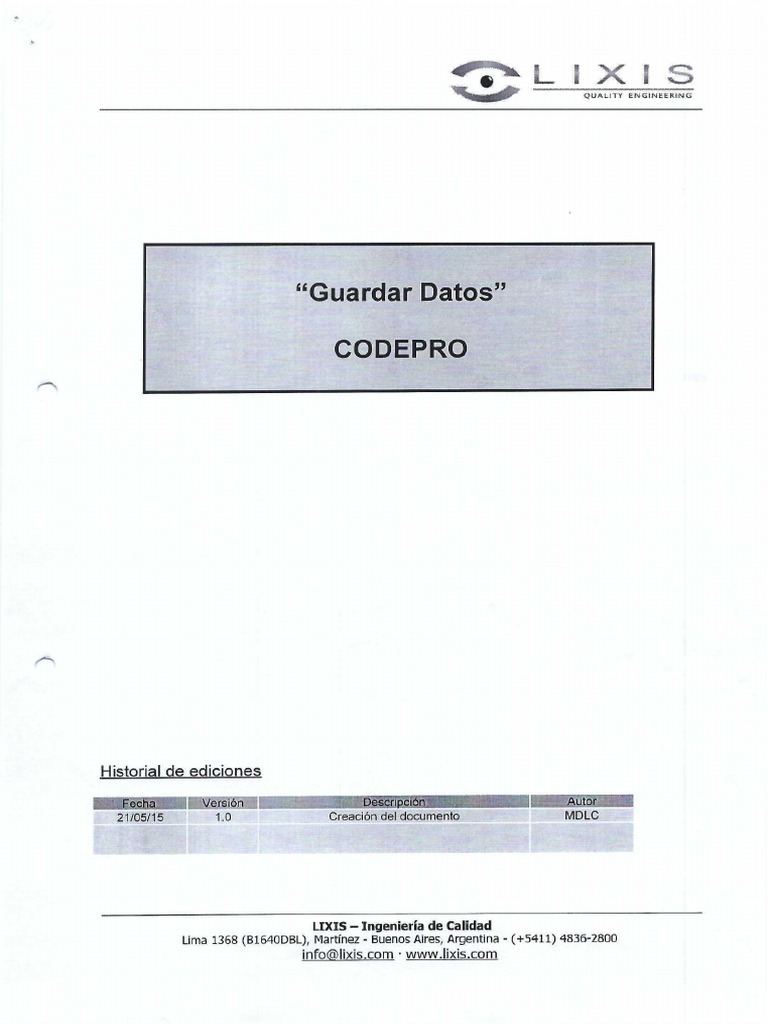 Lixis Codepro (Guardar Datos) | PDF