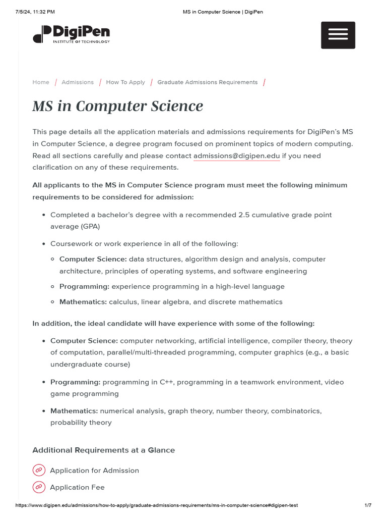 MS in Computer Science _ DigiPen | PDF | Mathematics | University And ...