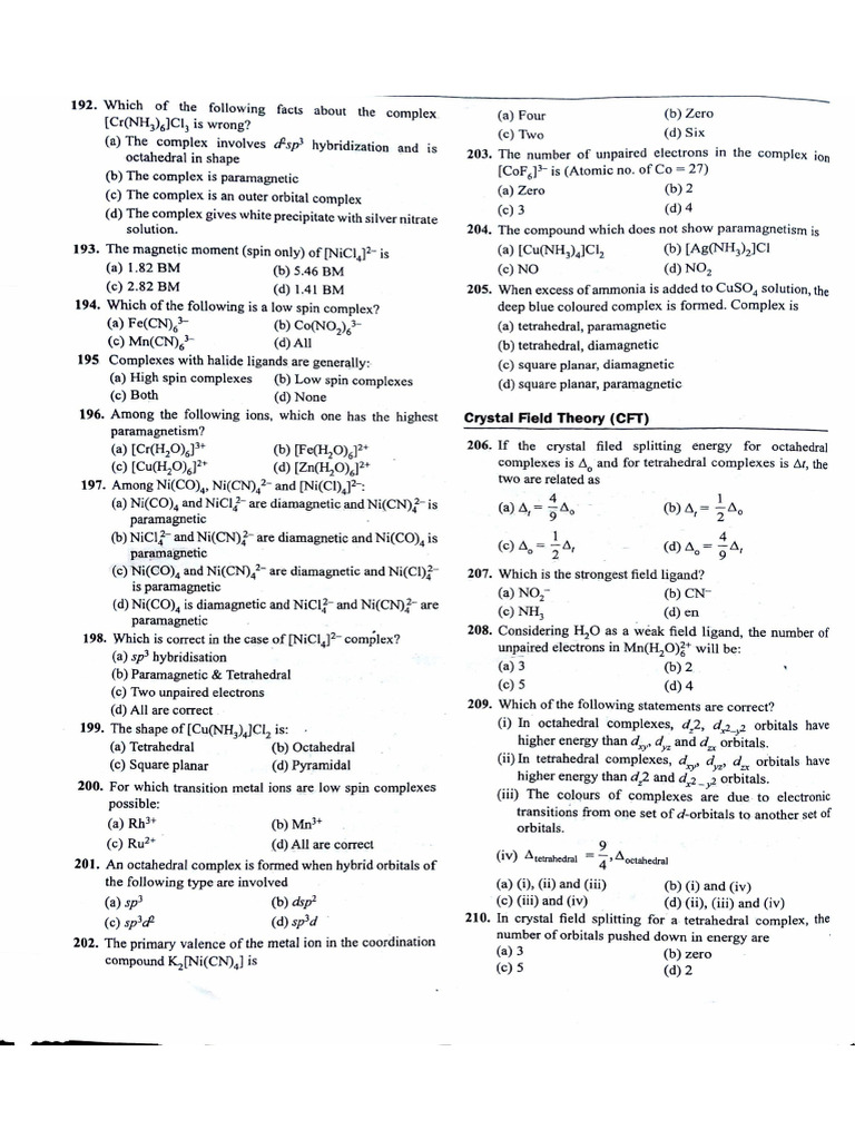 CFT - Crystal Field Theory | PDF