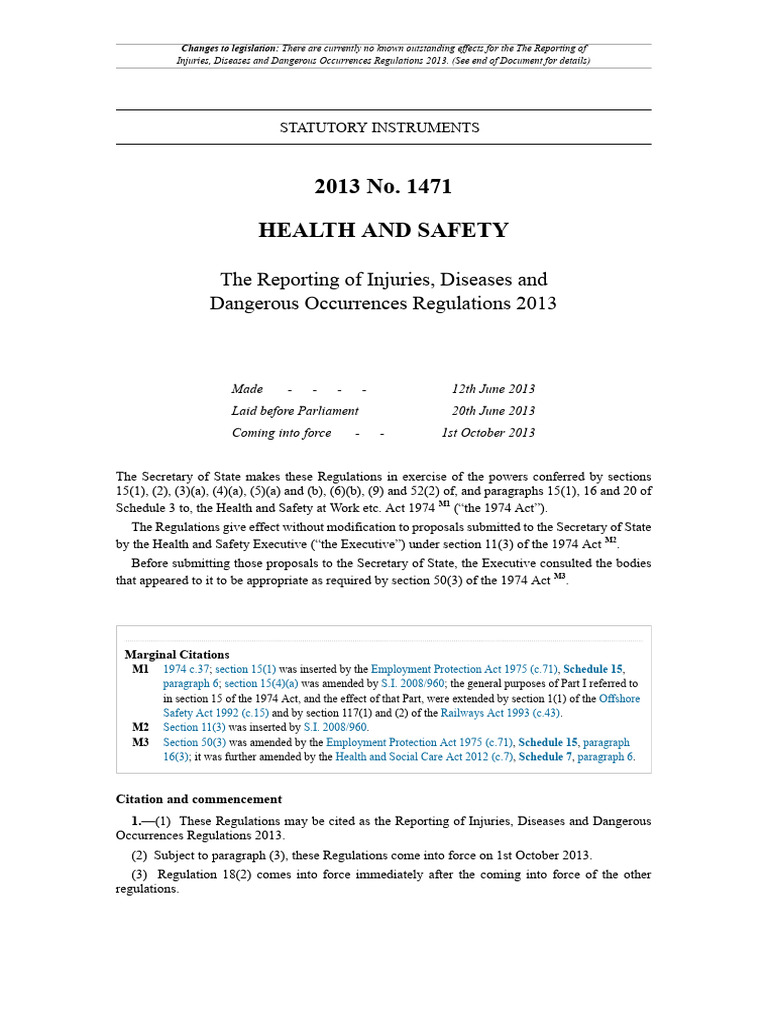 Reporting of Injuries, Diseases and Dangerous Occurrences Regulations ...