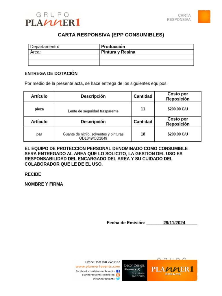 Carta Responsiva Epp | PDF