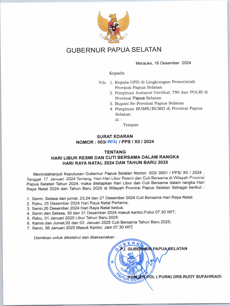Surat Edaran Hari Libur Resmi Dan Cuti Bersama DLM Rangka Hari Raya ...